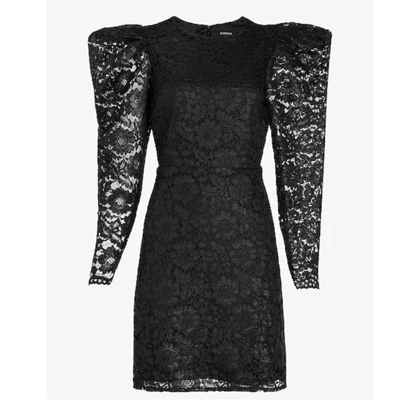 Express | Dresses | Express Lace Puff Sleeve Fit And Flare Dress | Poshmark